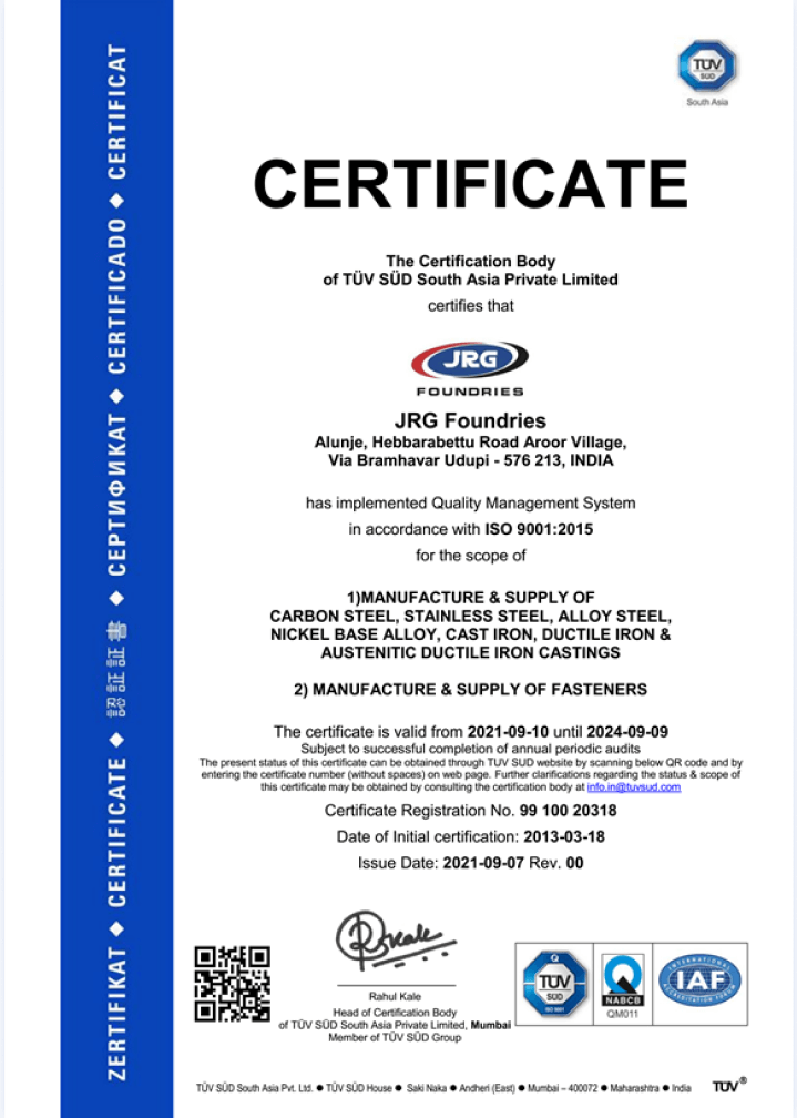 CERTIFICATION – JRG Foundries